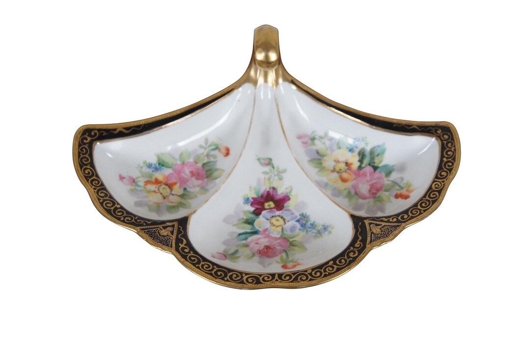 Antique 1910s Noritake Nippon 3 Section Porcelain Divided Fan Dish Tray ...