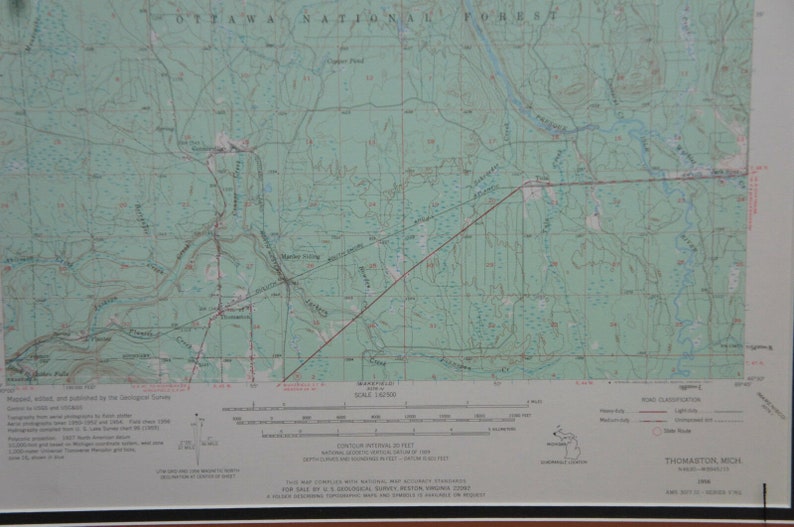 Topographical Map of Wakefield Michigan Ottawa National Forest - Etsy