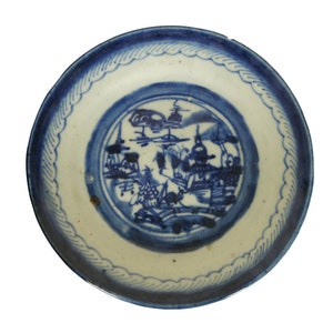 Antique Chinese Export Hand Painted Porcelain Canton Ware Flow Blue ...