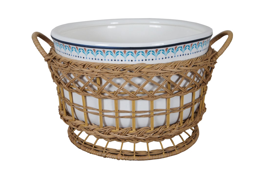 Frontgate Marbella Ceramic Rattan Blue Party Tub Serveware Bowl Beer ...