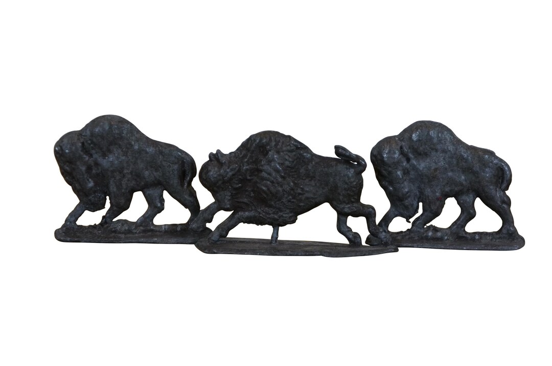 3 Antique Lead American Buffalo Bison Hunt Toy Figurines Cowboy Indian ...