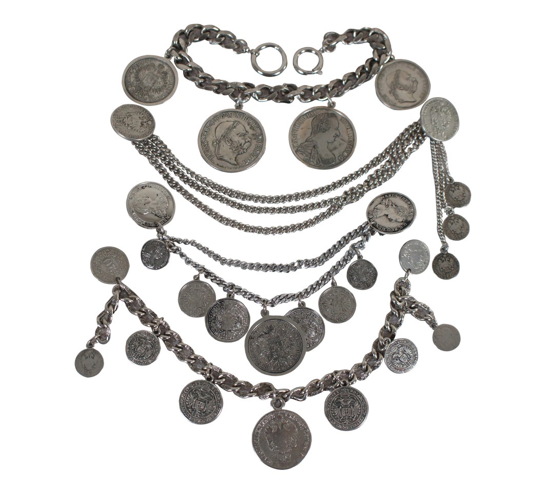 German Charivari Coins Dirndl Lederhosen Tracht Bracelet Necklace Belt ...