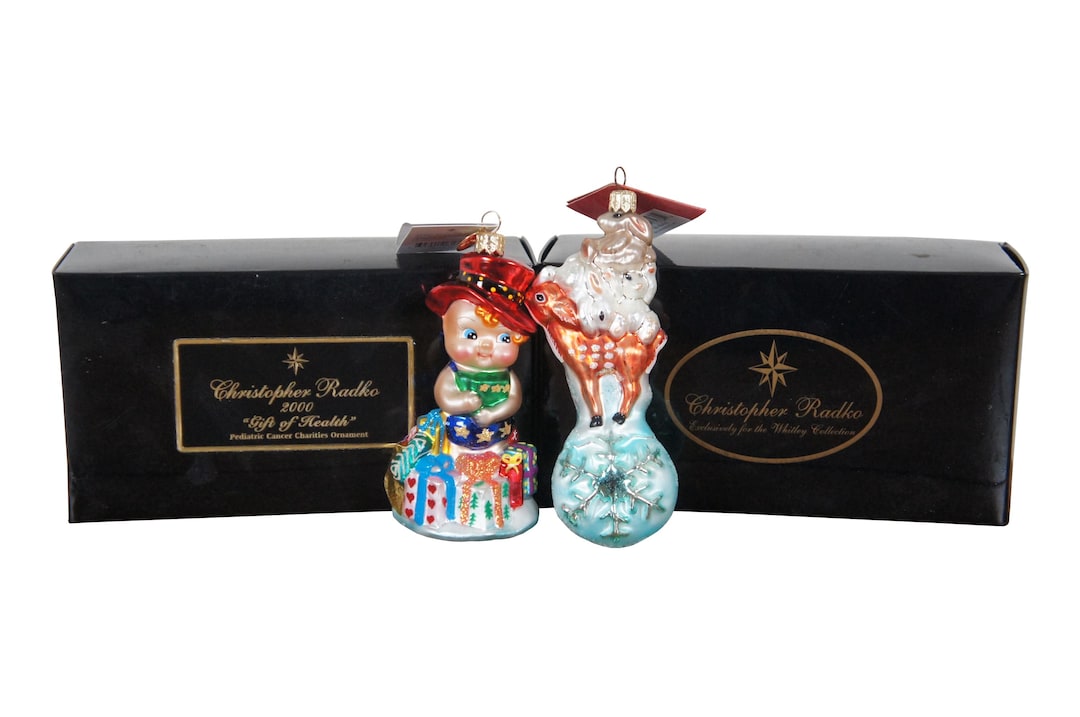 2 Christopher Radko Blown Glass Ornaments Gift Health Woodland Winds ...