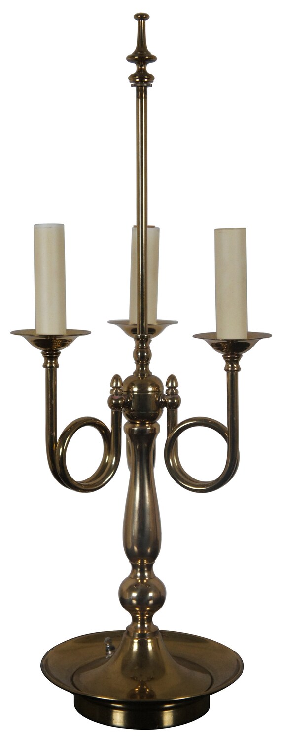 Vintage Triple French Horn 3 Arm Brass Candelabra Bouillotte Library Table Lamp Etsy