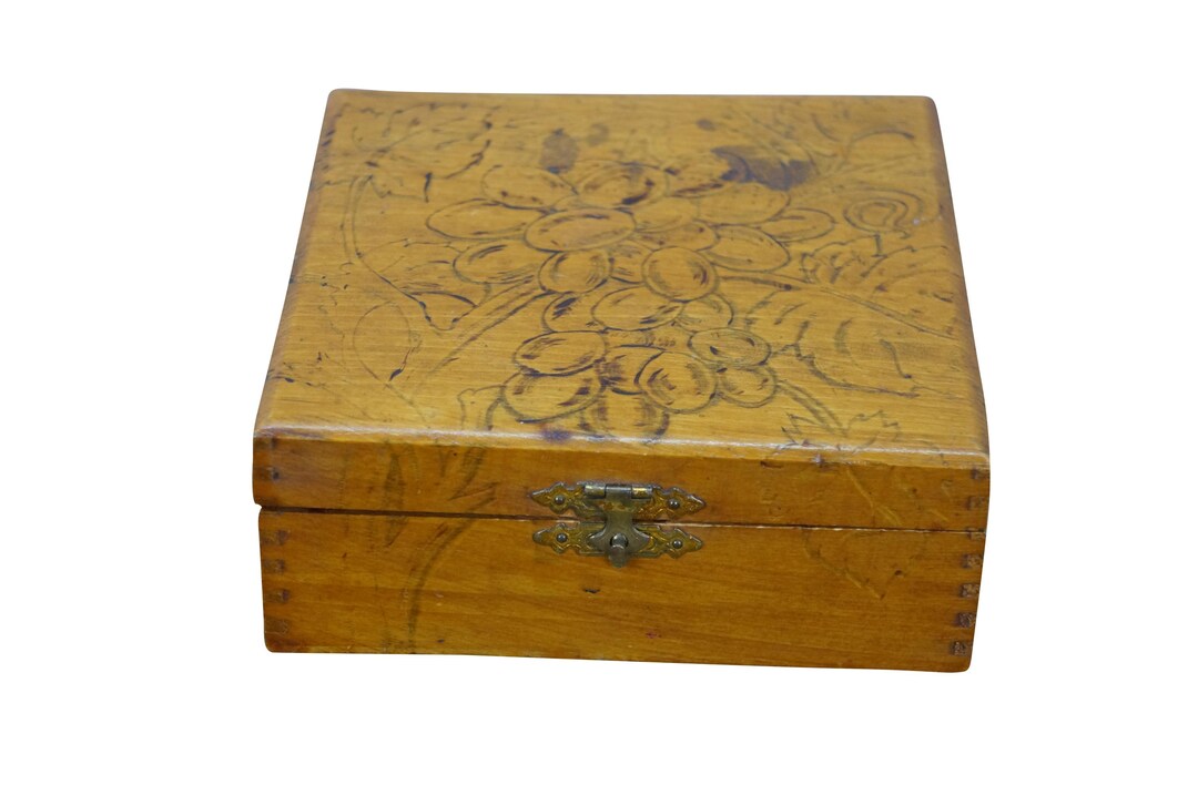 Wood Burned Pyrography Grape Vines Trinket Keepsake Letter Box 6" - Etsy