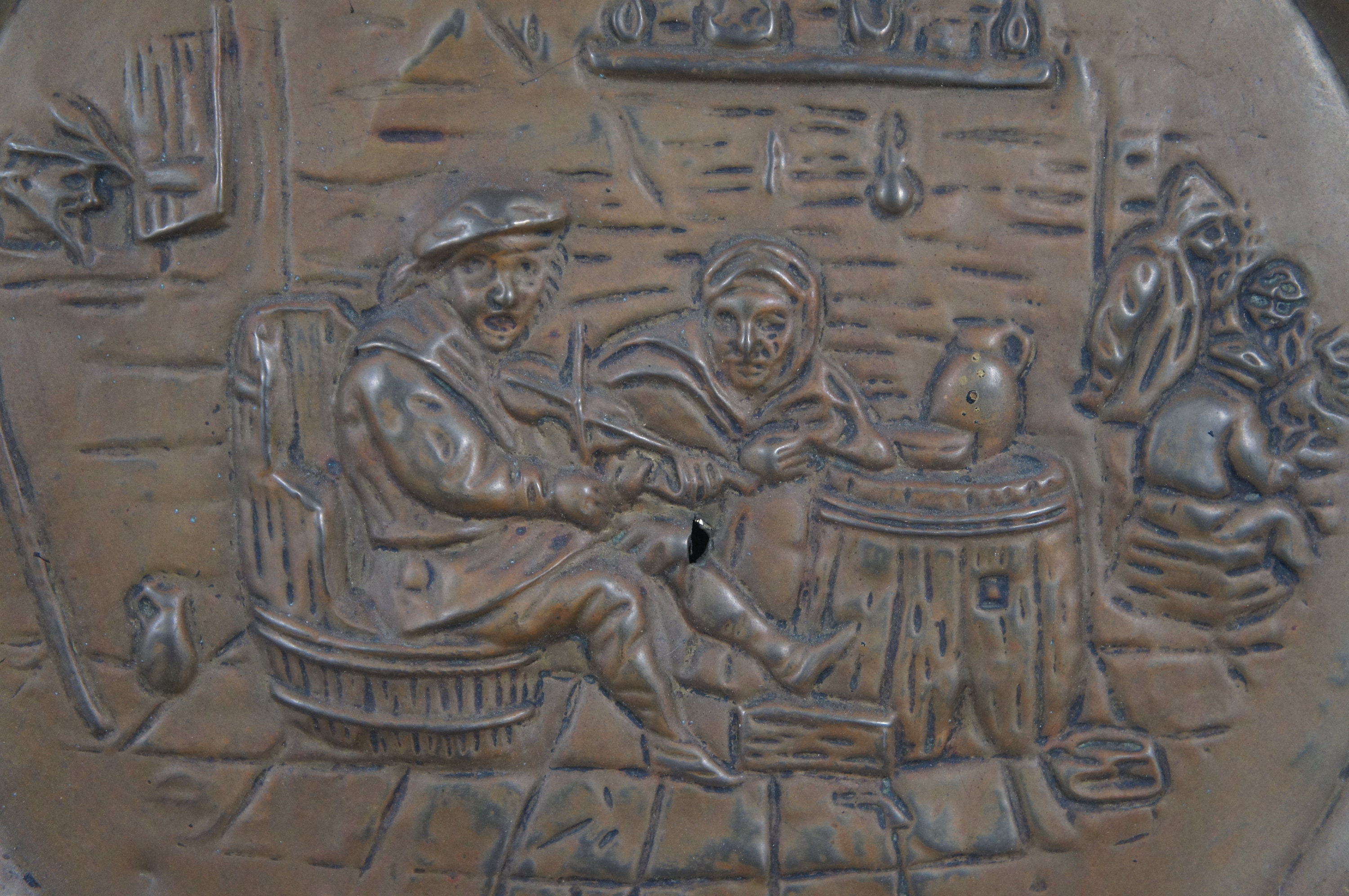 Antique Copper Embossed Tavern Scene Repousse Wall Plaque Charger ...