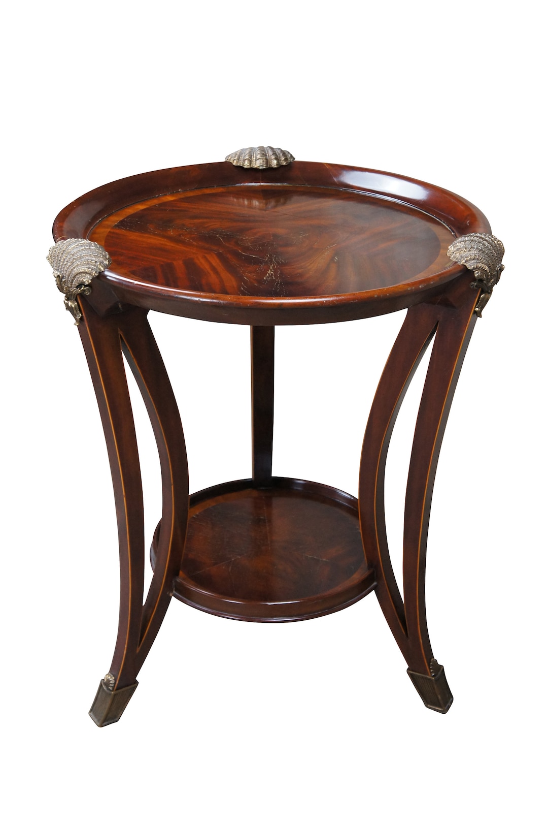 Maitland Smith Sheraton Style Flame Mahogany Round Scalloped Ormolu ...