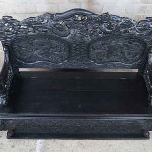 Monumental Antique Imperial Meiji Japanese Ebonized High Relief Carved ...