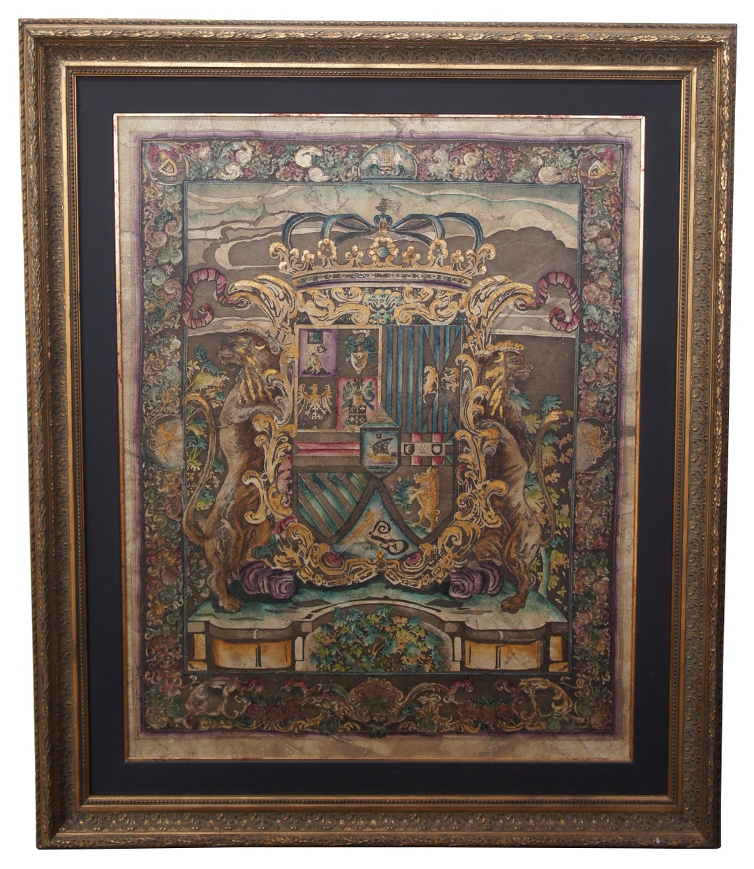 Buckingham Crest Etching on Canvas by Liz Jardine Heraldic Shield ...