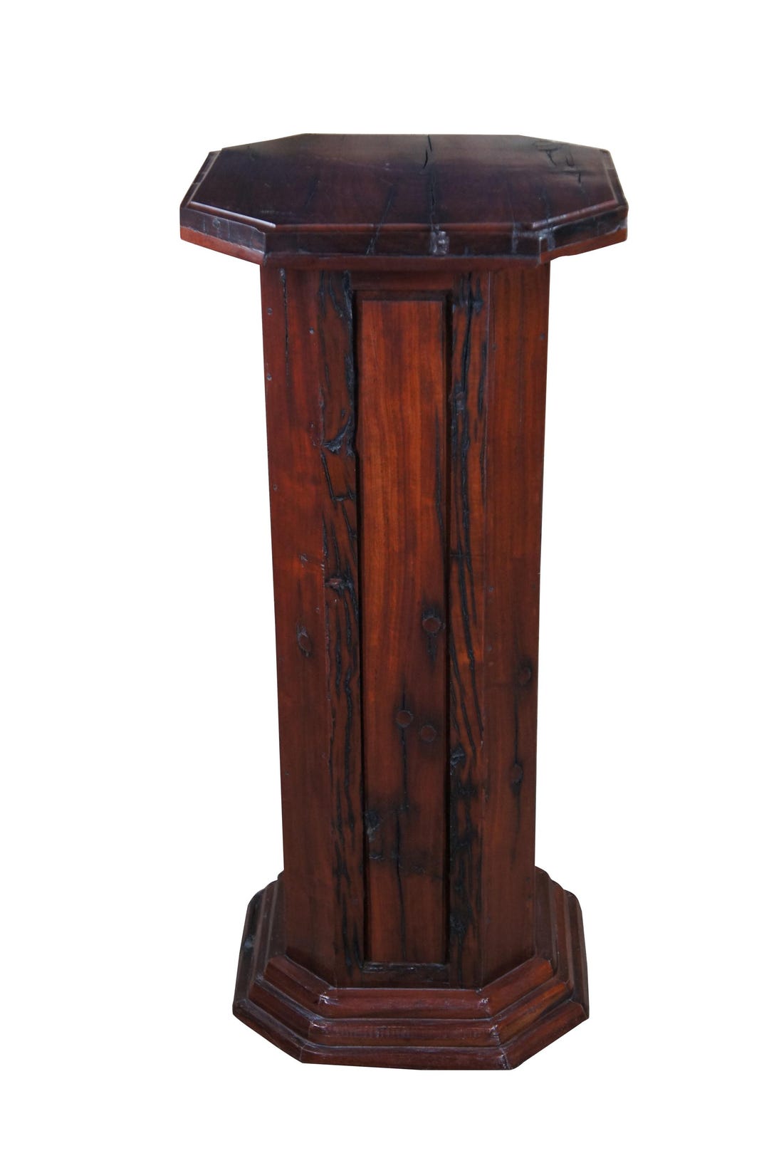 Rustic Mahogany Paneled Sculpture Pedestal Plant Bust Stand Base Column ...