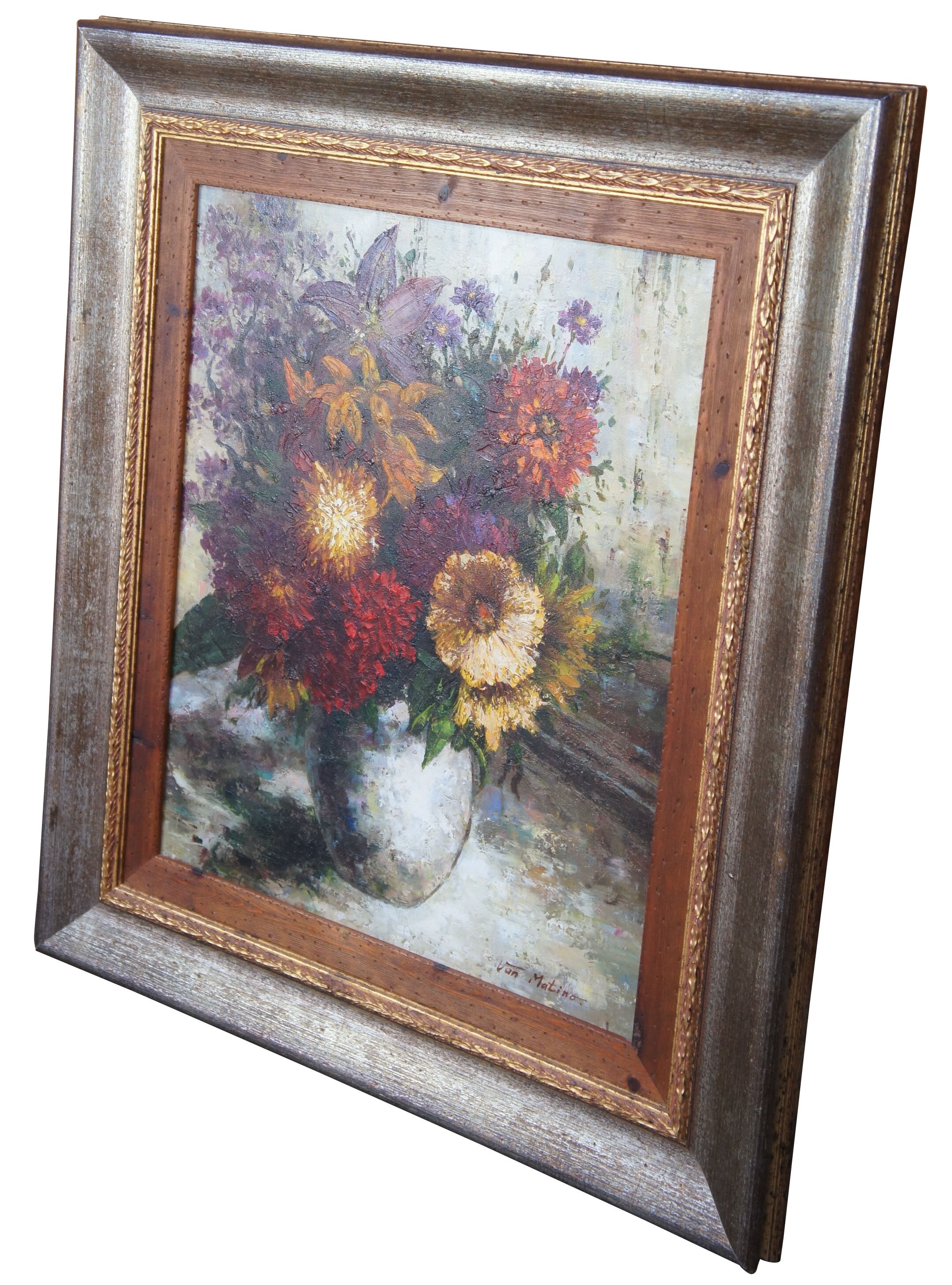 Still Life Floral Oil Painting by Van Matino Vibrant Flower Bouquet in ...
