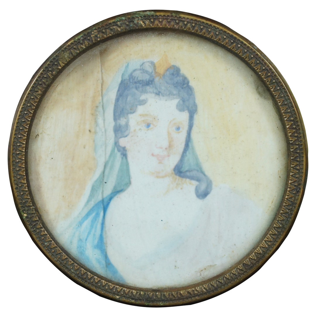 Antique Miniature Watercolor Painting Portrait of a Woman Neoclassical ...
