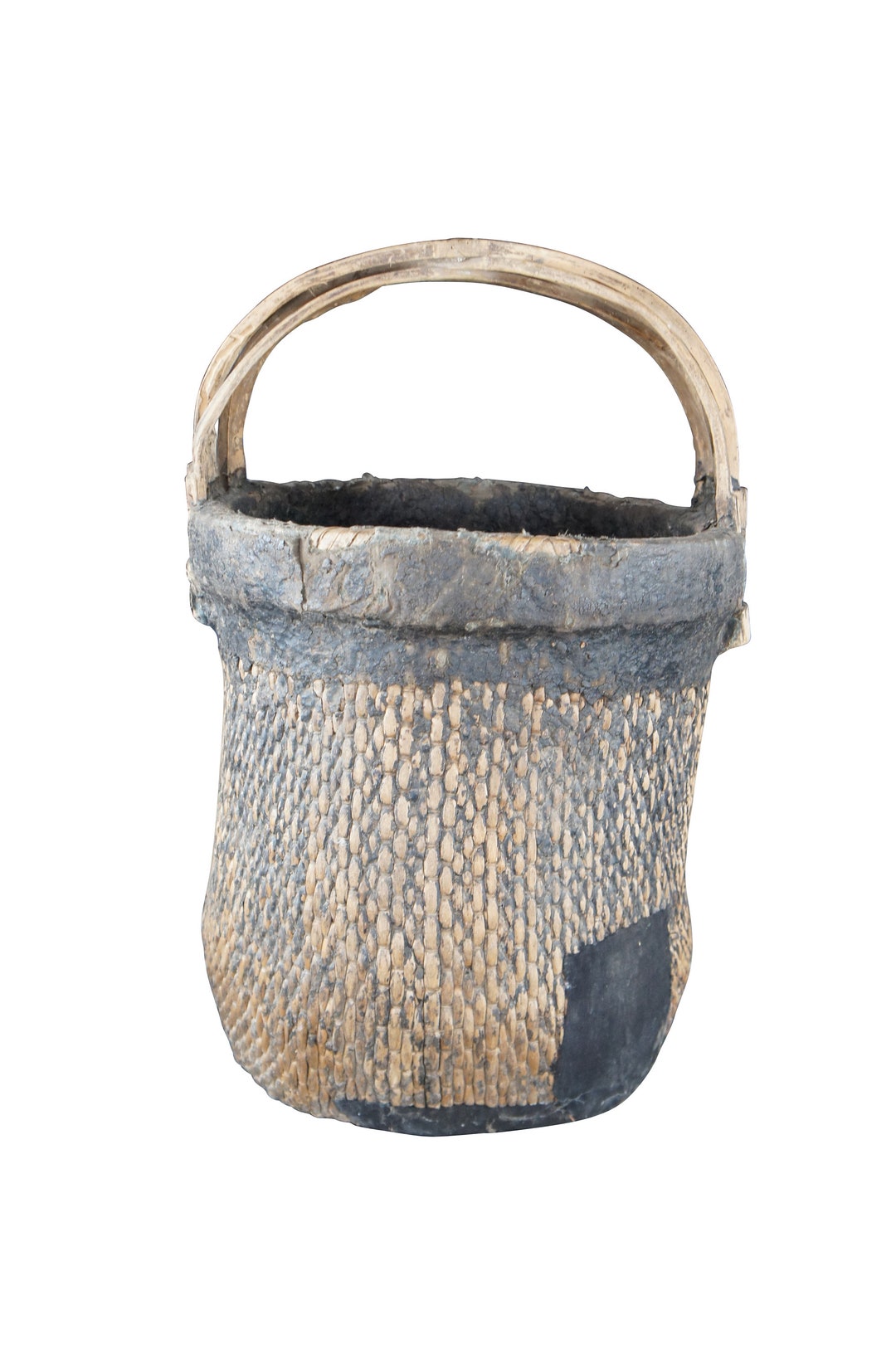 Antique Chinese Hand Woven Willow Rice Gathering Basket Bentwood Handle ...