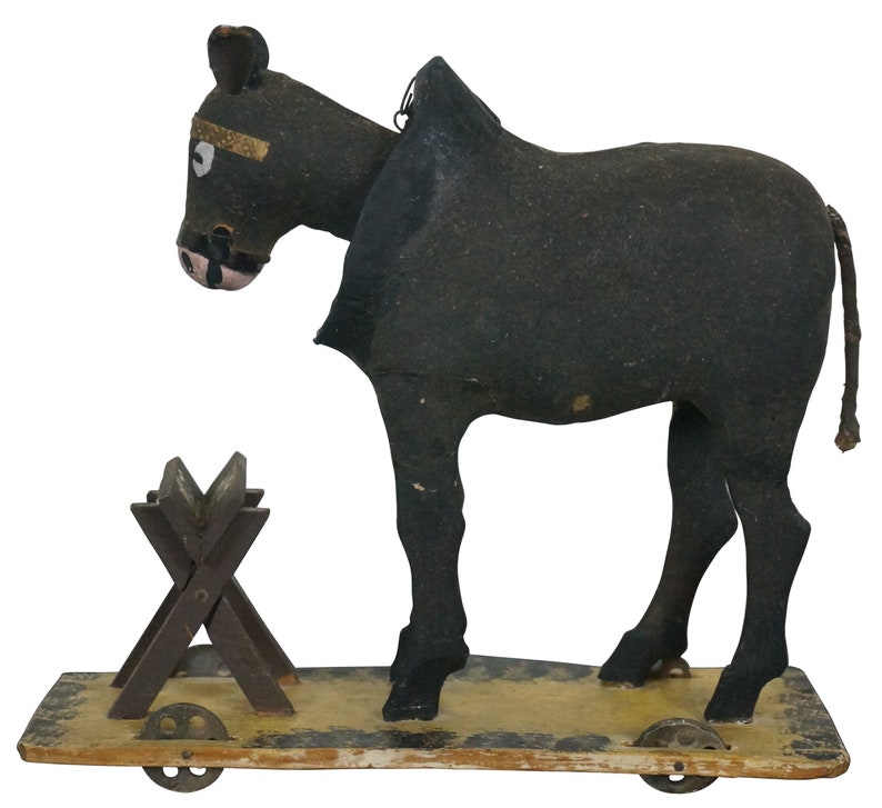 Antique German Paper Mache Bobble Head Mule Donkey Pull Cart - Etsy