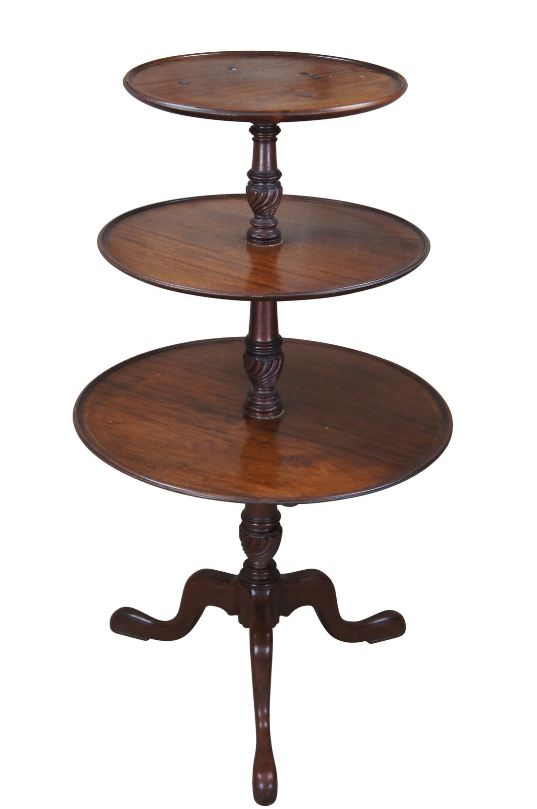 English Georgian Solid Mahogany 3 Tier Dumbwaiter Table Butler Pedestal ...