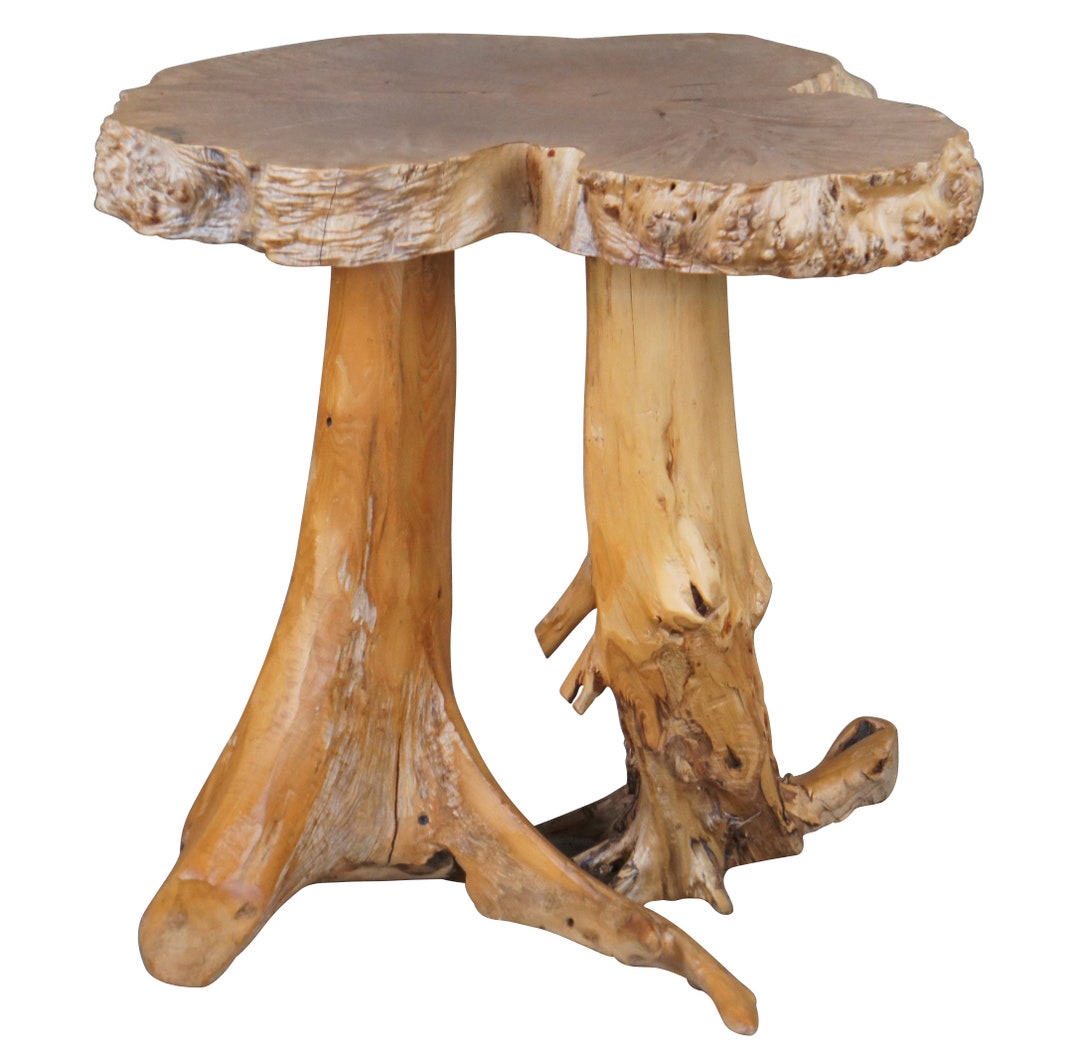 Rustic Farmhouse Maple Burl Live Edge Lodge Slab Side Table Branch Base ...