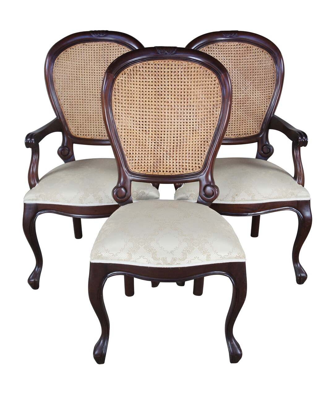 3 Victorian Revival Mahogany Balloon Back Caned Dining Chairs Silk ...