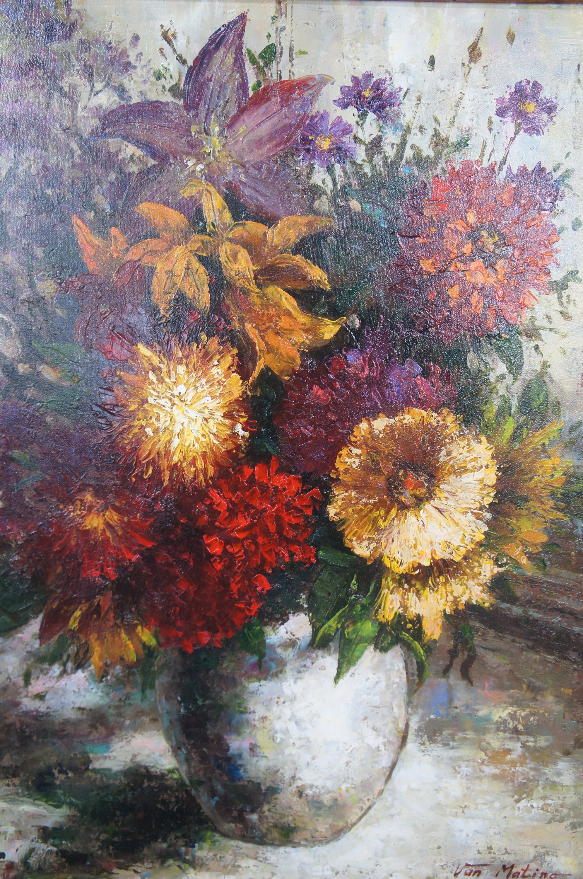 Still Life Floral Oil Painting by Van Matino Vibrant Flower Bouquet in ...