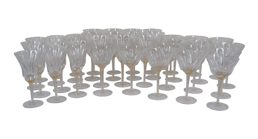 37 Italian Venetian Gold Flake Twisted Stem Coupe Wine Cocktail Glasses ...