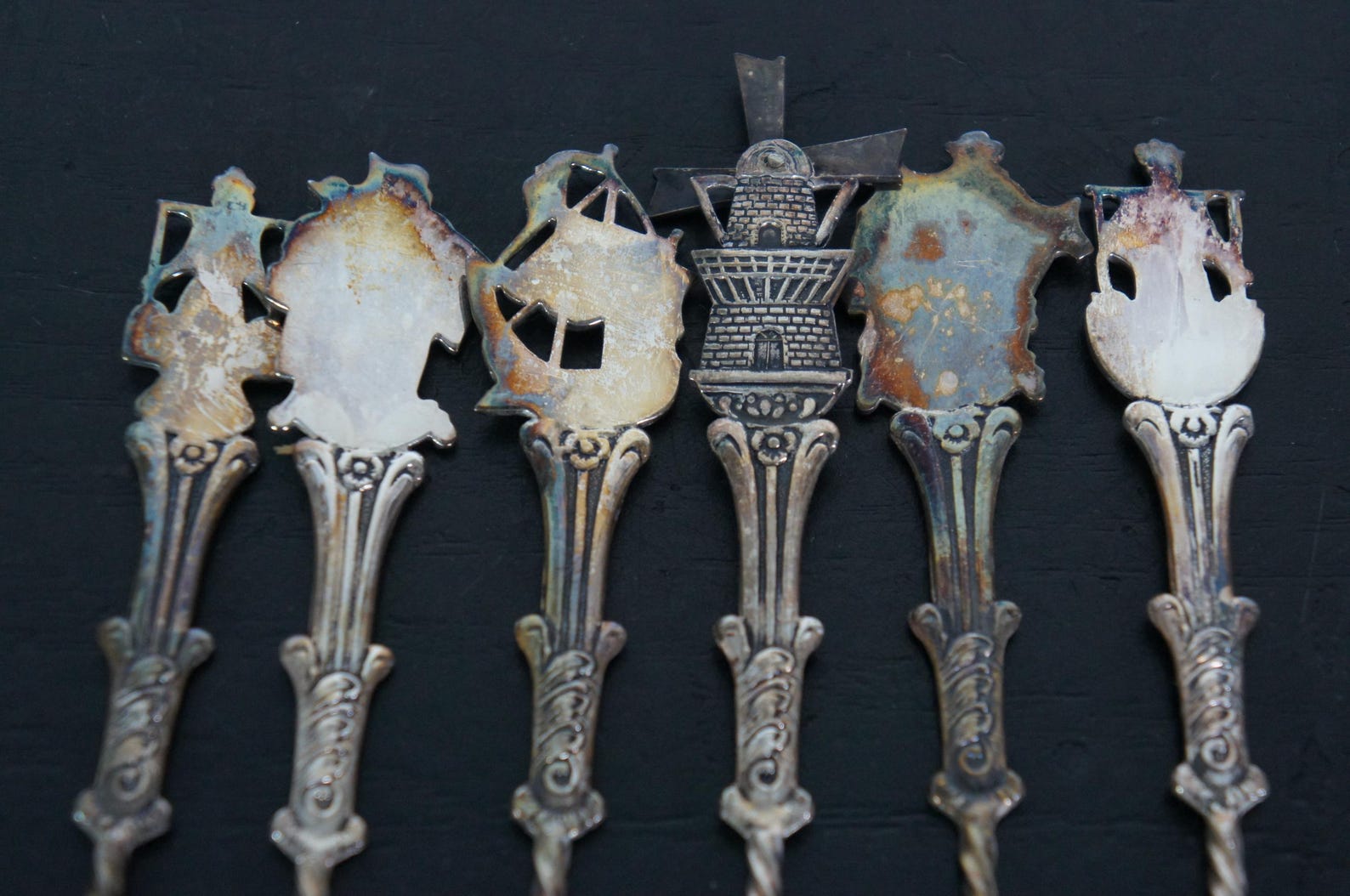 6 Holland Dutch Silver Plate Barley Twisted Souvenir Iced Tea Sugar ...