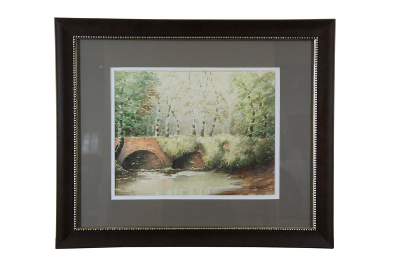 Vintage W.C. Martin English Watercolor Landscape Painting Bridge Forest ...