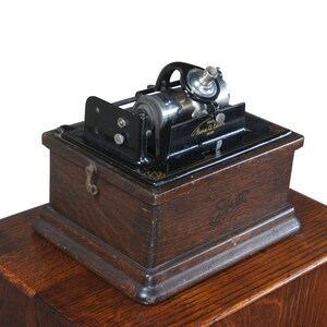 Antique Edison Model A Cylinder Phonograph & Cabinet W/ 93 Record Music ...