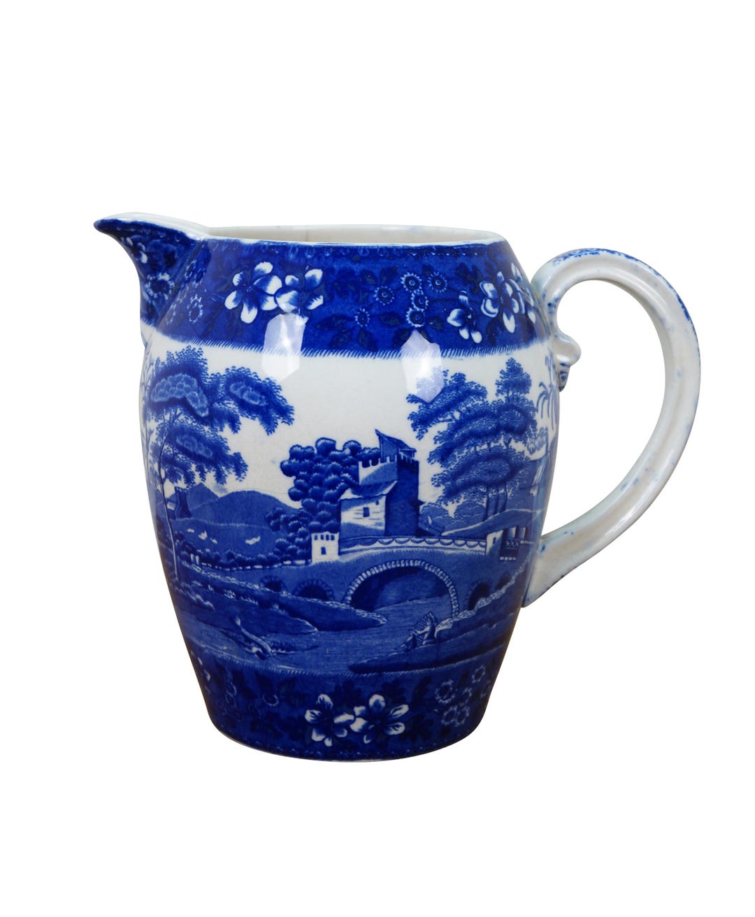 Antique Copeland Spodes Tower Blue & White Transferware Pitcher Creamer ...