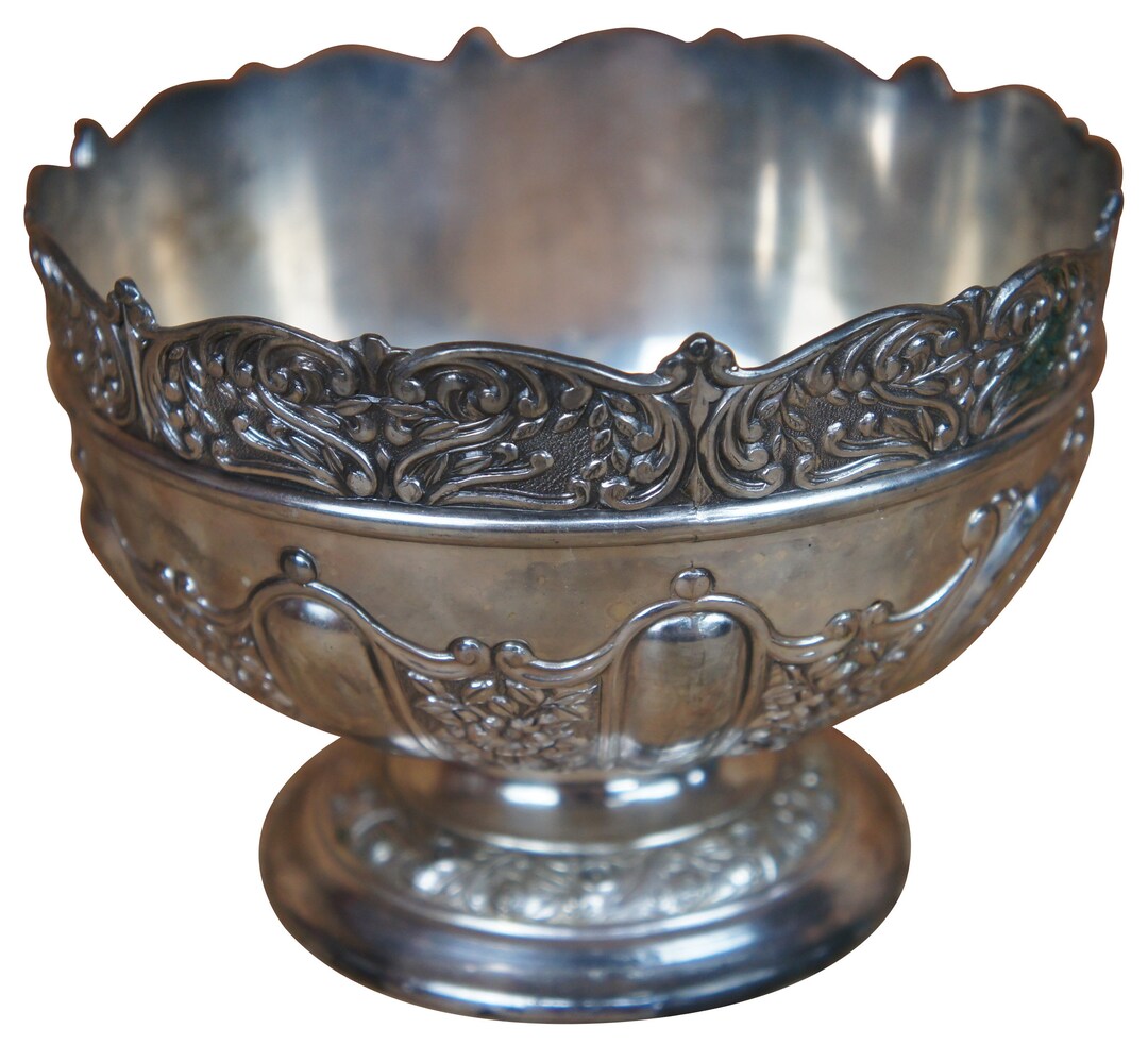 Vintage Japanese Repousse Silver Plate Round Footed Pedestal Compote ...
