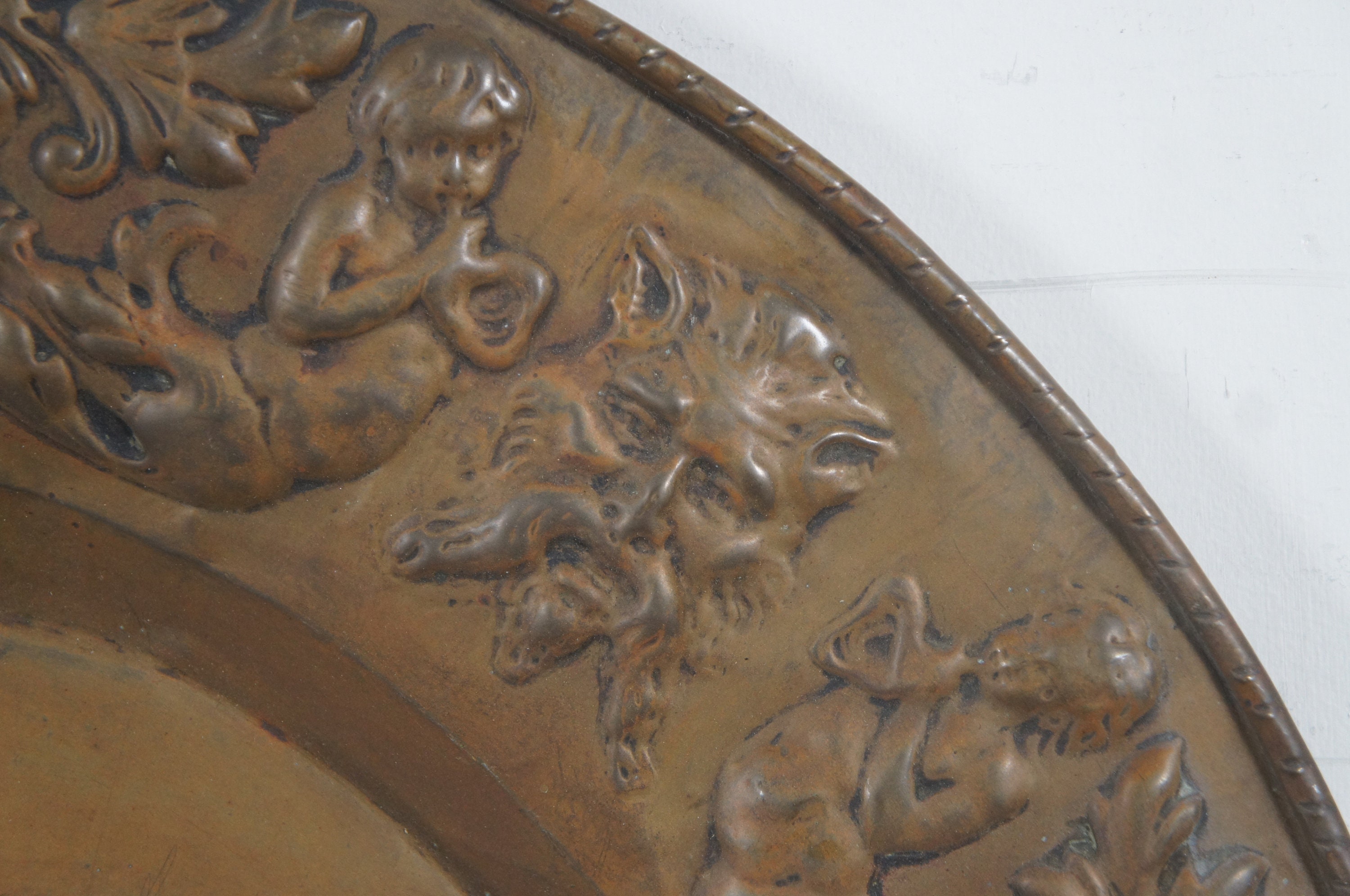 Antique Copper Embossed Tavern Scene Repousse Wall Plaque Charger ...