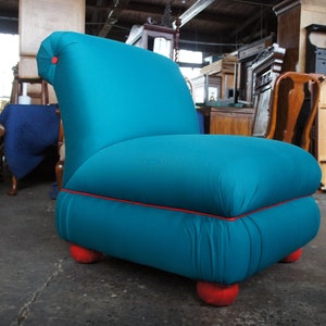 Post Modern Overstuffed Turquoise Blue Upholstered Slipper Chair ...