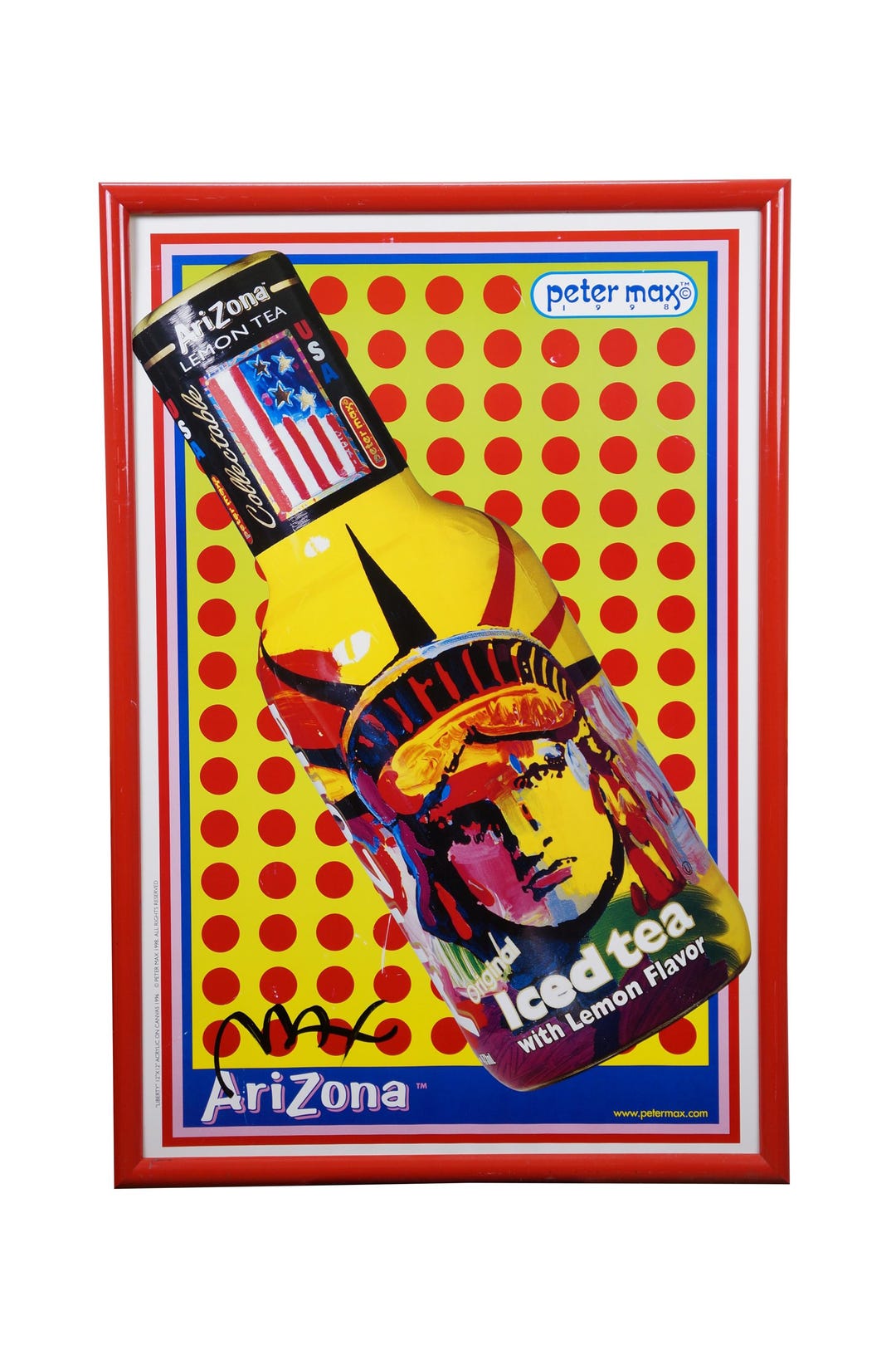 1998 Peter Max Signed Arizona Iced Tea Statue of Liberty Bottle Poster ...