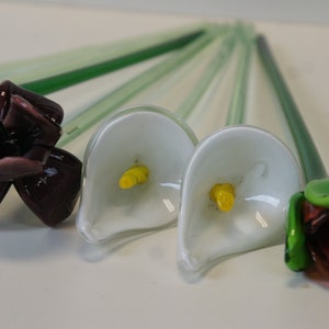 10pc Italian Murano Art Glass Long Stem Flower Bouquet Leaves & Vase 23 ...