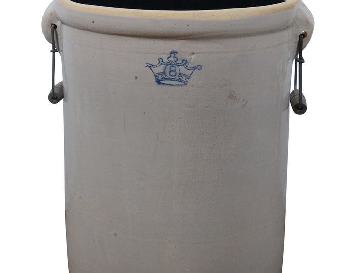 Antique Robinson Ransbottom Stoneware Blue Crown Pottery 8 Gallon Crock ...