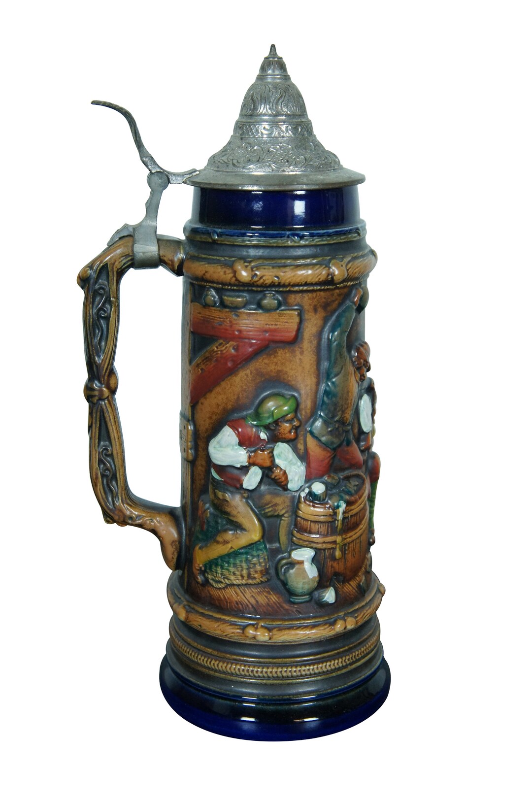 Vintage Gerz Low Relief Hand Painted Tavern Scene Lidded Beer Stein 1 ...