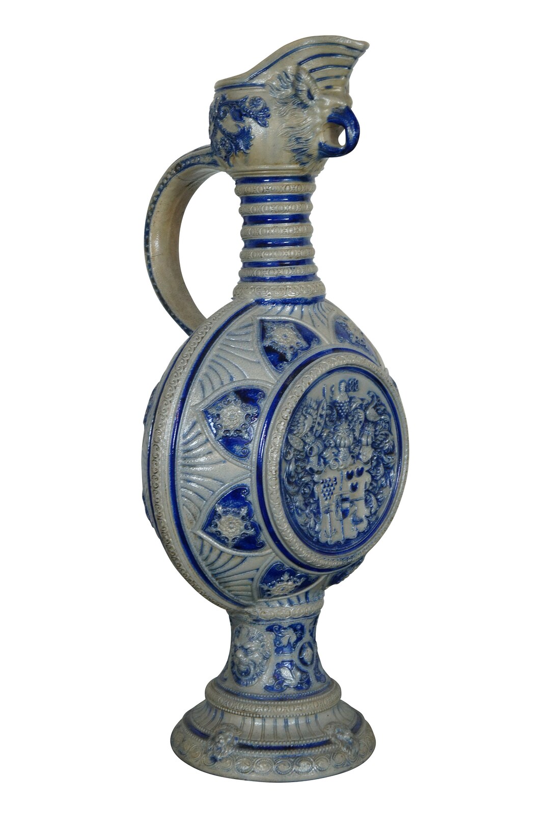 Antique German Westerwald Cobalt Blue Salt Glaze Stoneware Pitcher Jug ...