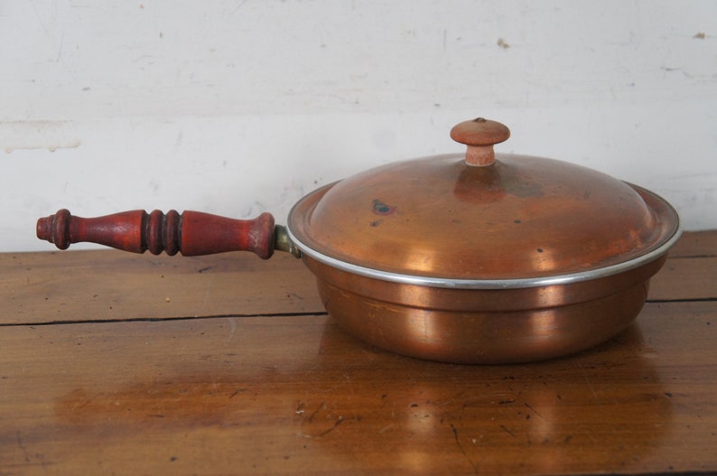 Mid Century Copper & Brass Chafing Dish Set Warming Pan Wood - Etsy