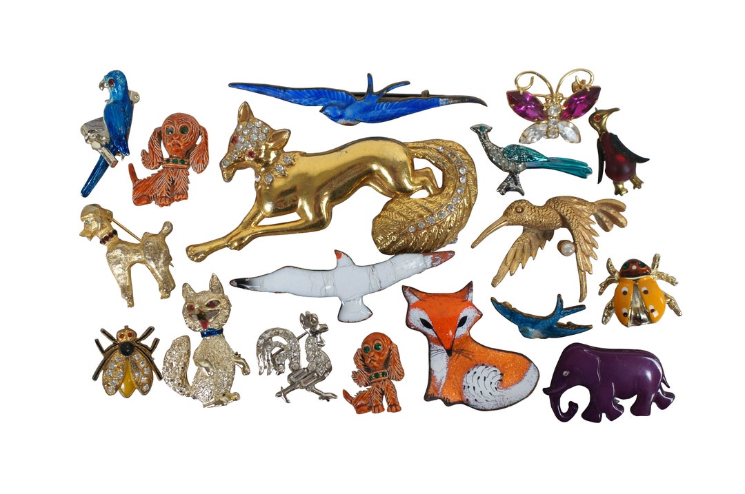 Lot of 18 Vintage Animal Brooch Pins Costume Jewelry Enamel Rhinestone ...