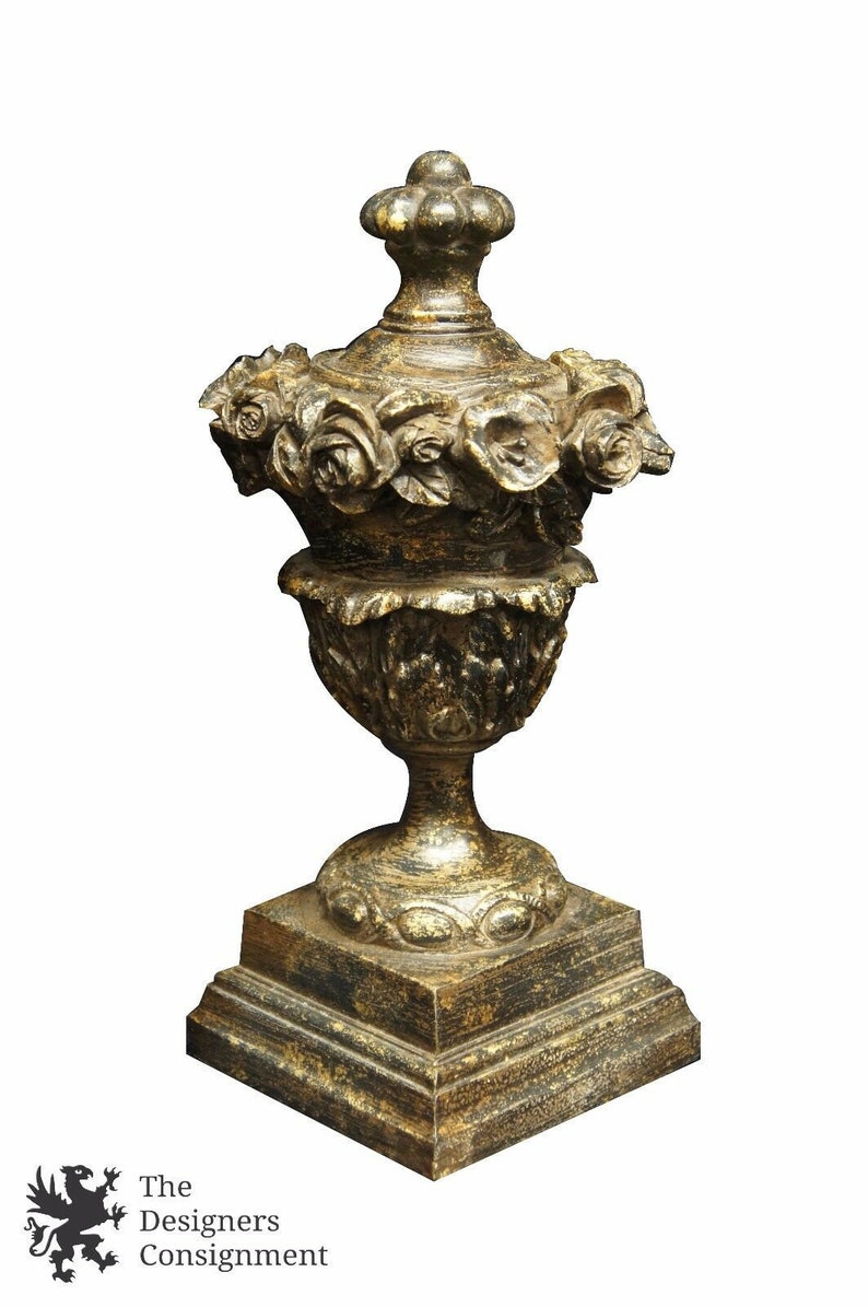 14 Painted Plaster Trophy Urn Statue Brown & Gold Floral | Etsy