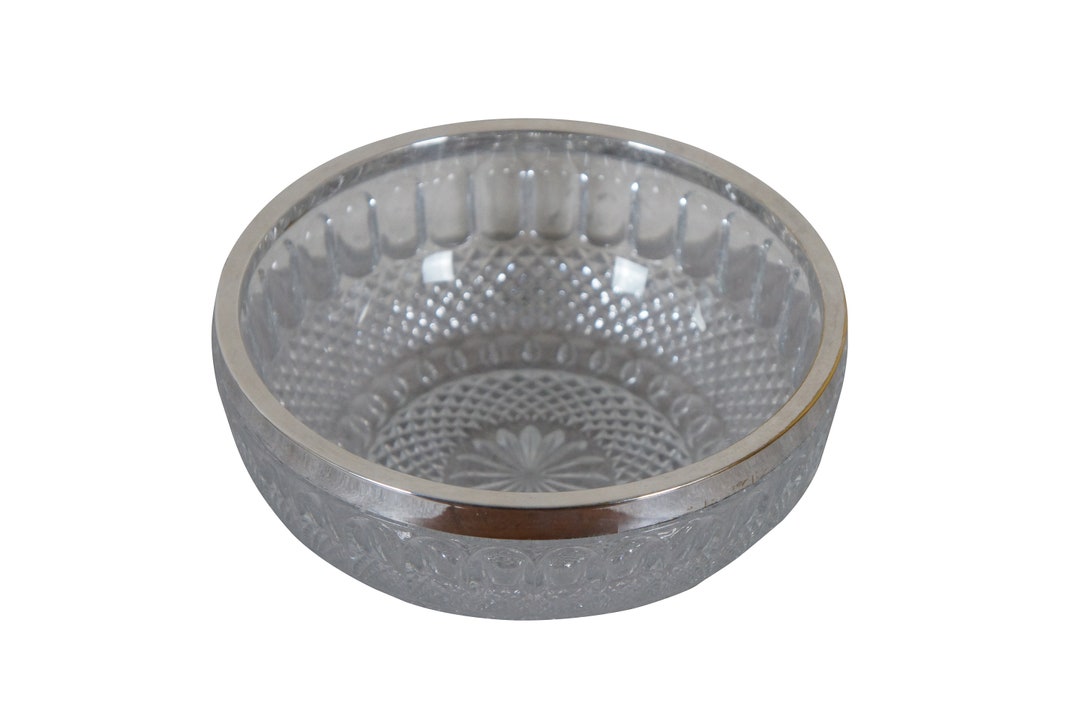 Mid Century Pressed Glass Silver Plate Centerpiece Fruit Serving Bowl 8 ...