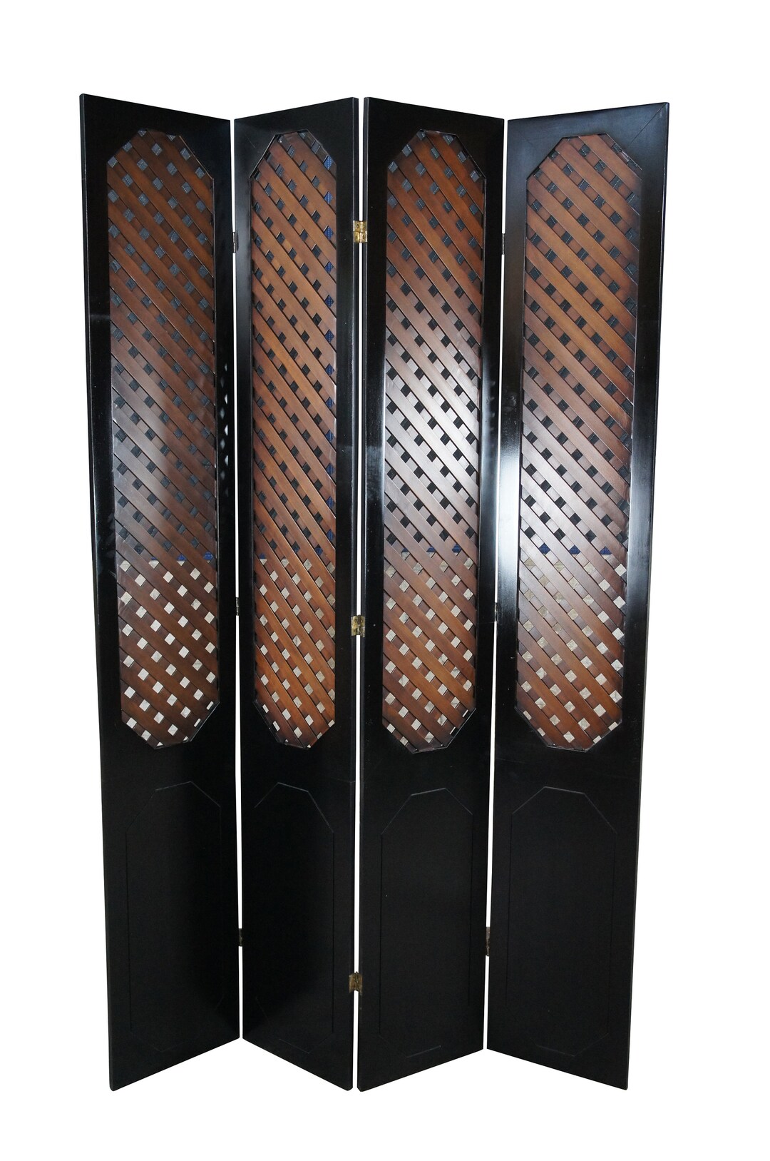 Vintage Black 4 Panel Room Divider Folding Lattice Privacy Screen 90" X ...