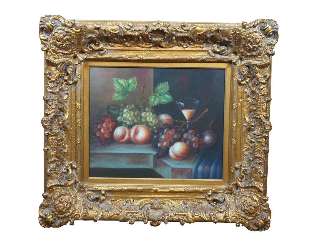 M. Aaron Still Life Grapes Peaches Martini Fruit Oil Painting on Canvas ...