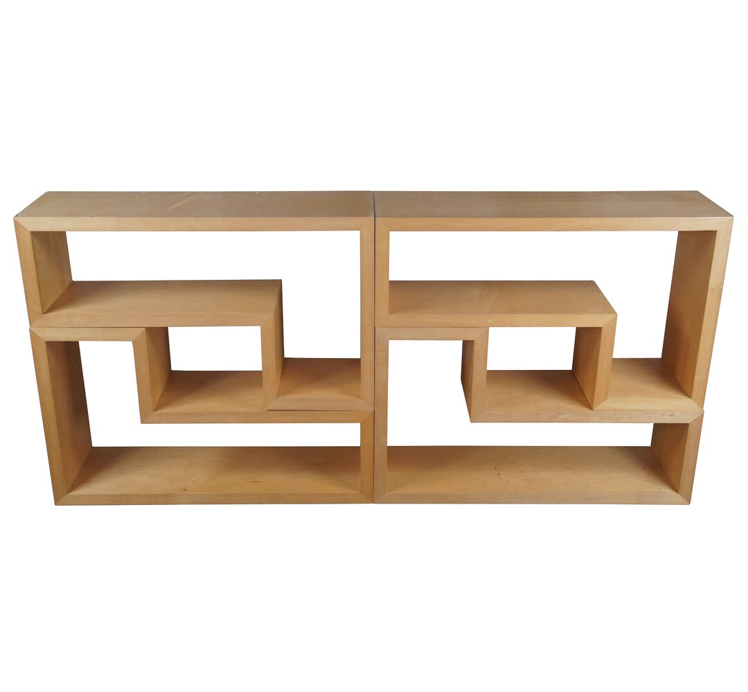 2 Mid Century Modern Geometric Modular Maple Shelving Bookcases Console ...