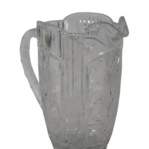 Vintage Cut & Etched Floral Glass Water Iced Tea Beverage Bar Pitcher 9 ...