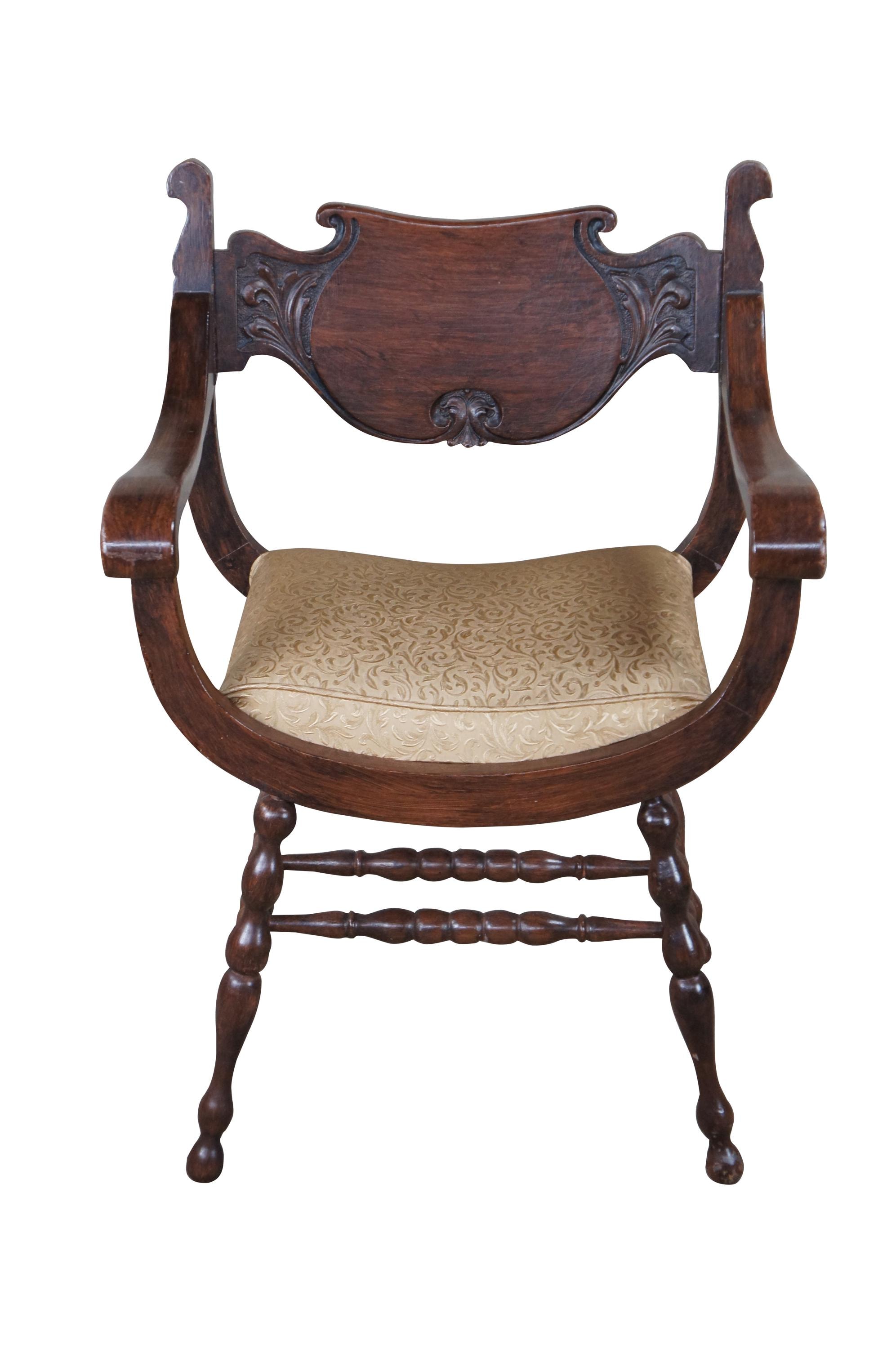 Antique Victorian Stomps Burkhardt Mahogany Curule Saddle Seat Armchair ...