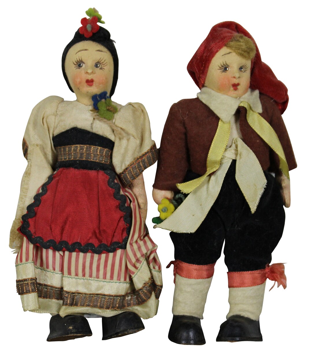 2 Vintage Italian Folk Outfit Costume Cloth Doll Pair Male Female 6.5 ...