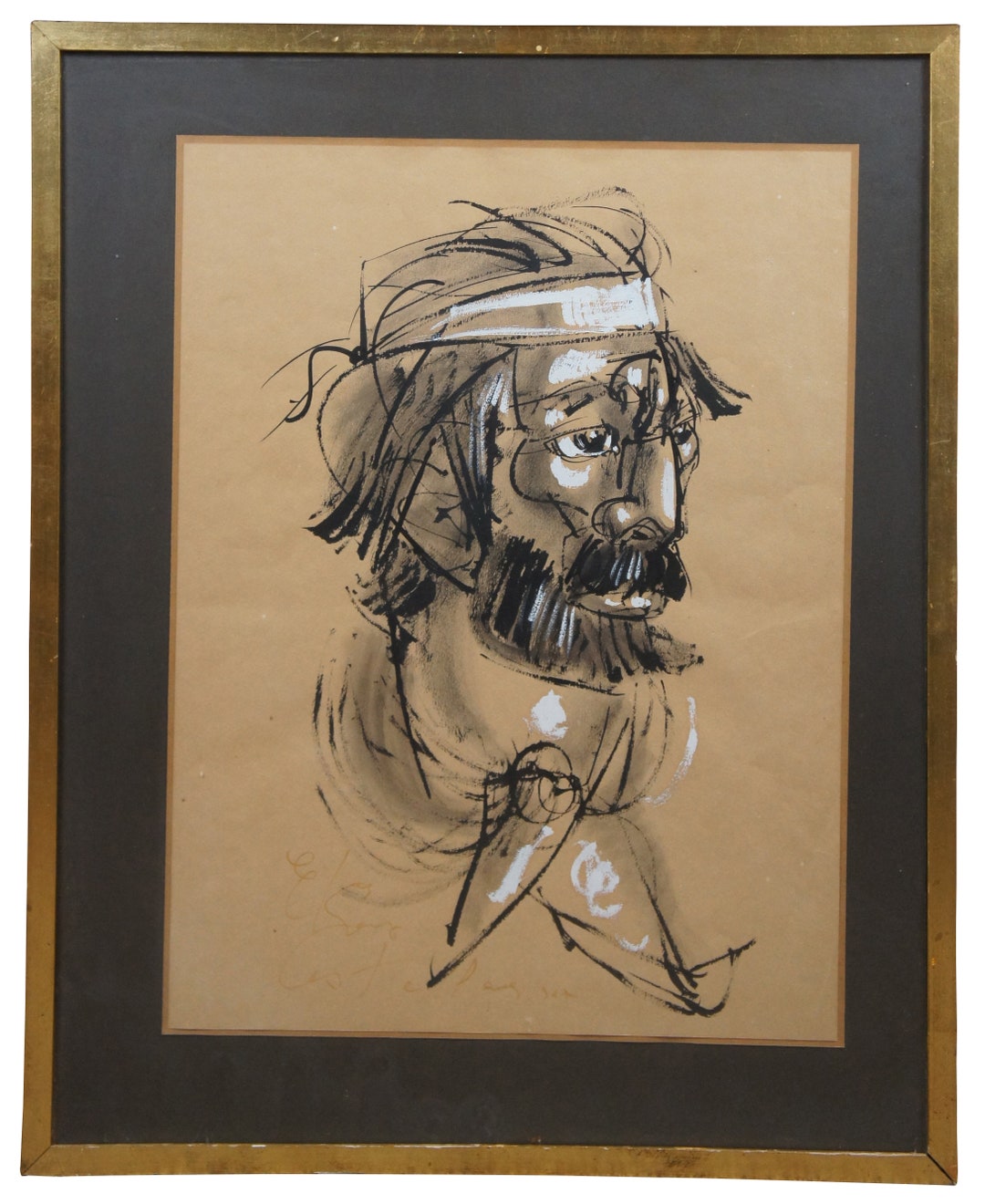 Signed Portrait of South American Man With Beard Framed Painting on ...