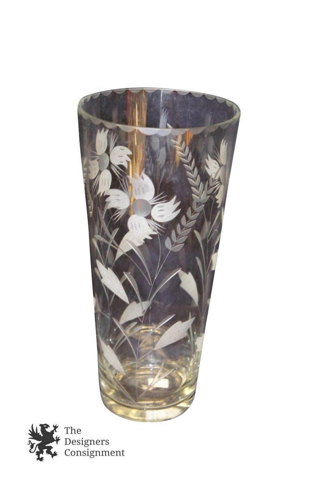 Large Round Etched Frosted Flowers Floral Designs Clear Glass | Etsy