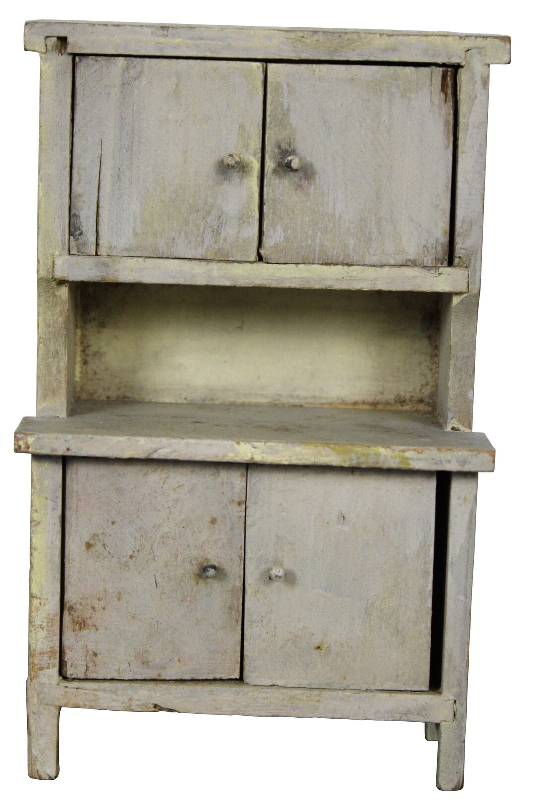 Antique Primitive Pine Painted Miniature Dollhouse Cupboard China Hutch ...