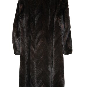 Vintage Dark Brown Full Length Chevron Mink Fur Coat Womens Jacket 46 ...
