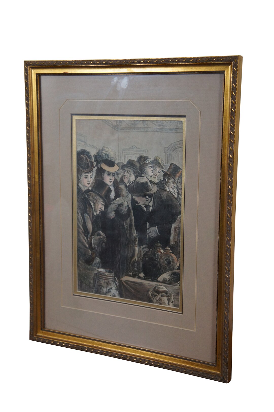 Antique Victorian Colored Engraving Auction Bric-a-brac Centennial ...